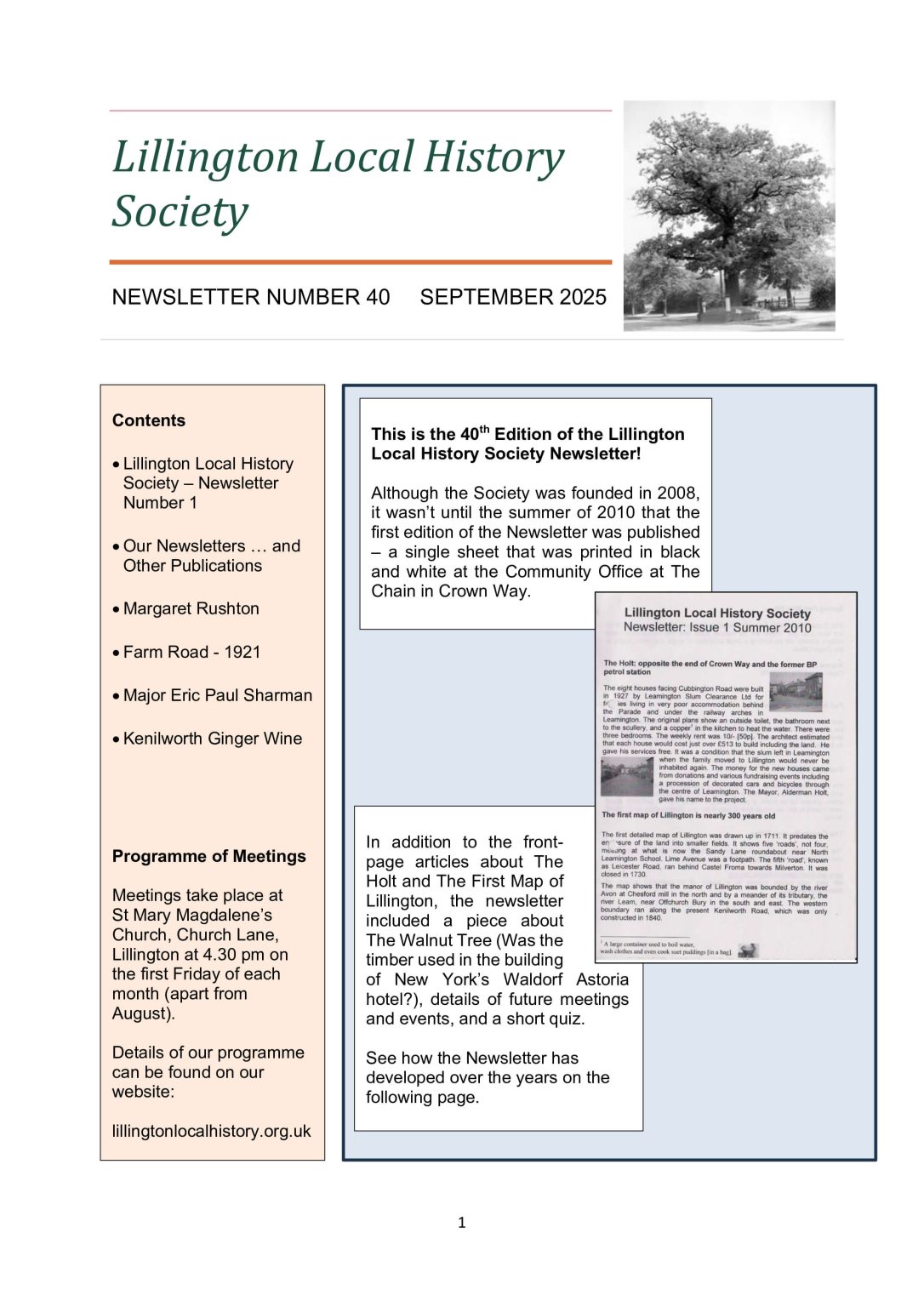 This is the OFFICIAL website of Lillington Local History Society ...